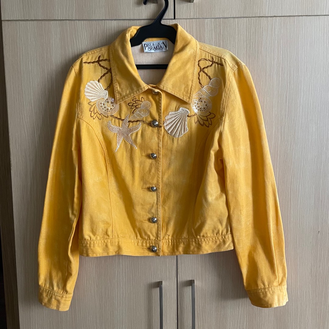 Vintage Yellow Seashell Denim Jacket, Women's Fashion, Coats, Jackets and Outerwear on Carousell