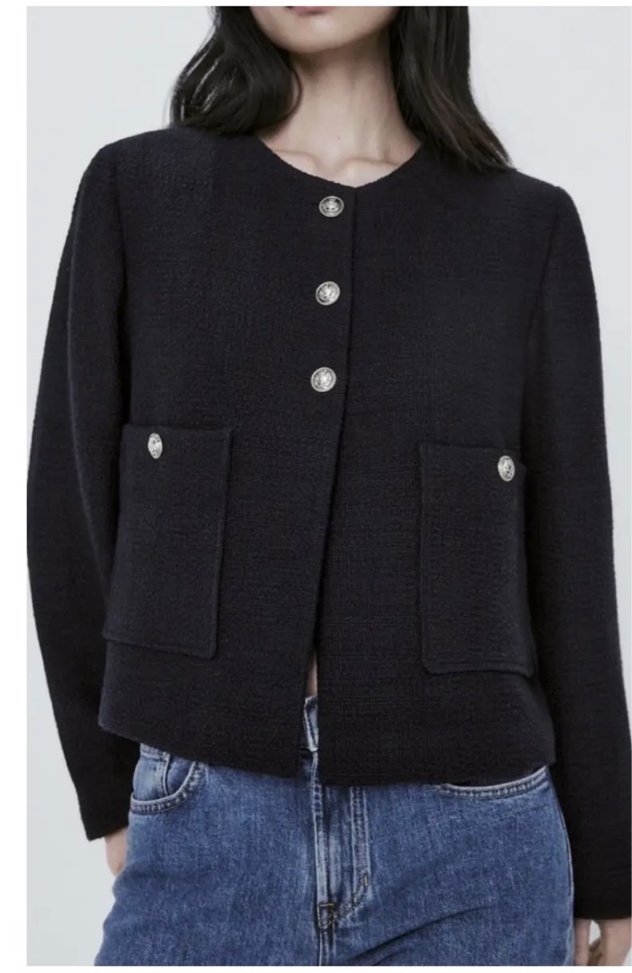 Zara black short jacket with gold metal buttons, Women's Fashion, Coats ...