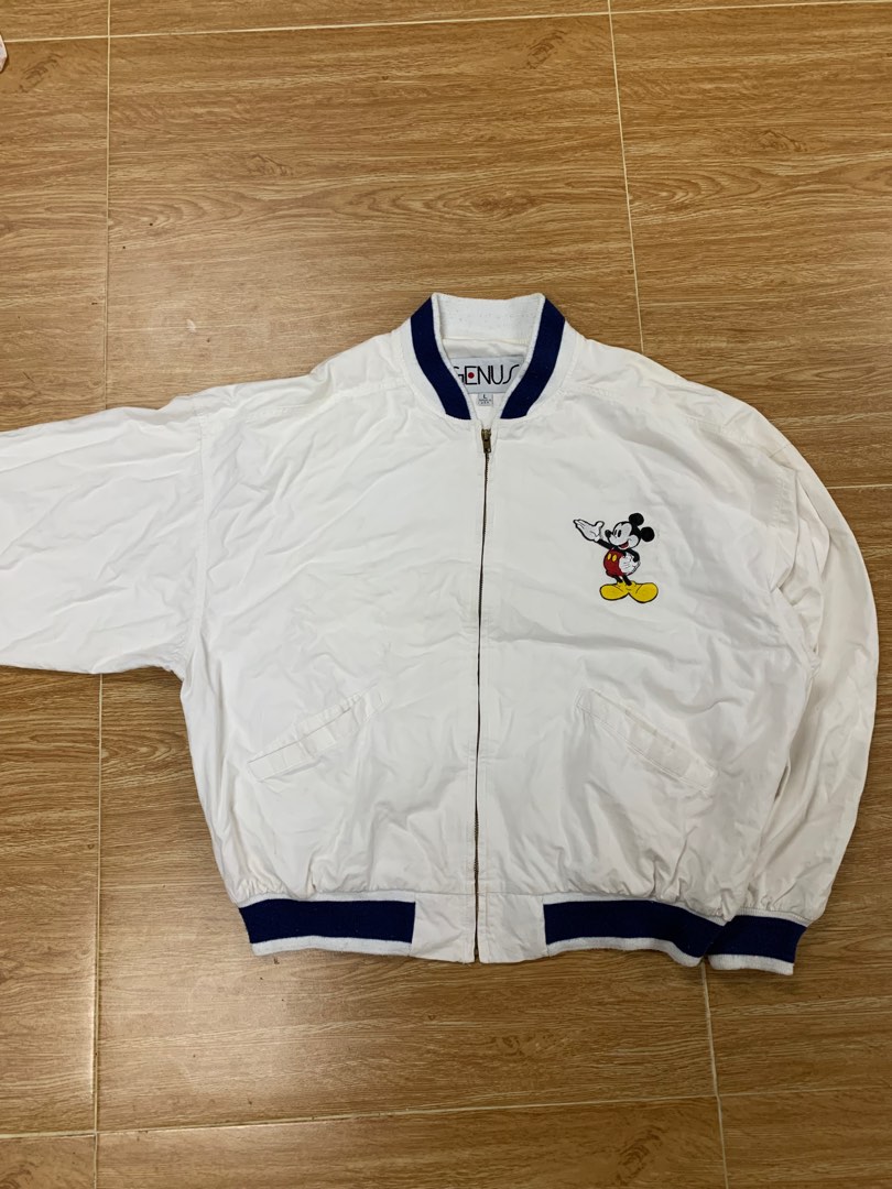 80s 90s Genus Disney Men's white Mickey Mouse Bomber Jacket, Men's ...