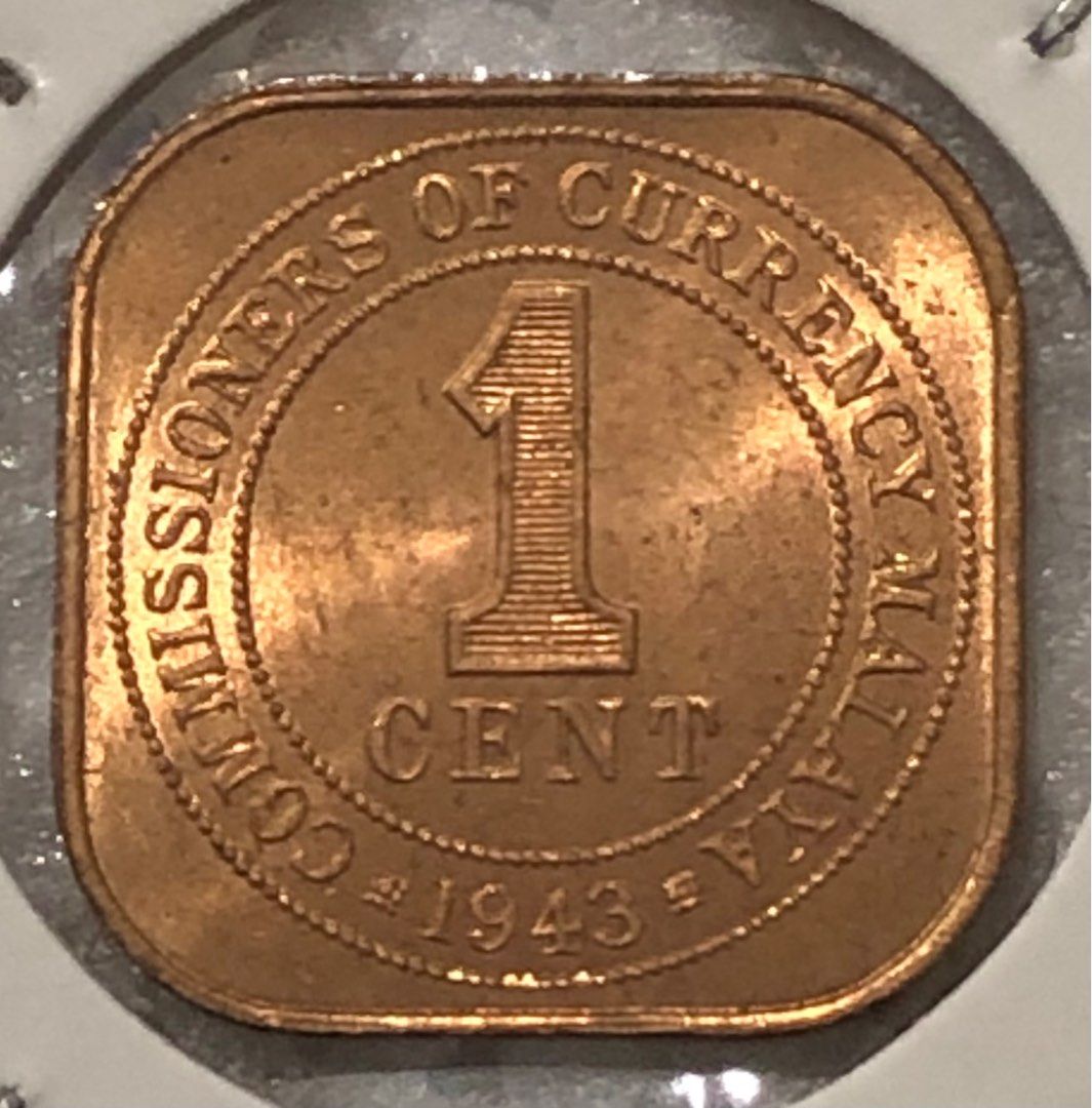 ( Syiling ) 1 Cent 1943 ( BU )( Small Type ) Malaya George VI King ...