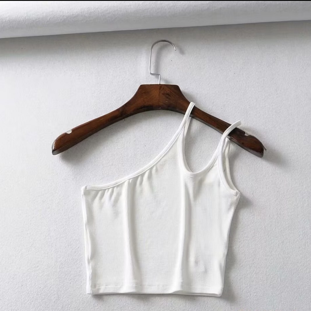 NEGOTIABLE White asymmetrical strappy double strap crop top with cutout ...
