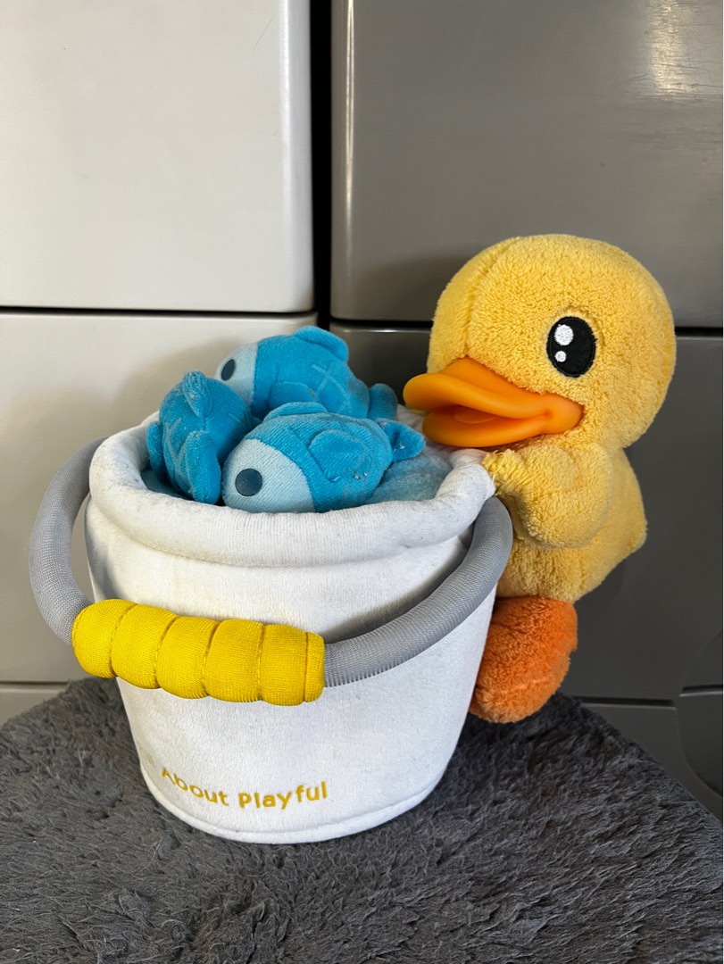 B.Duck The Yellow Rubber Duck Duckling with White Pail & Blue Fish ...