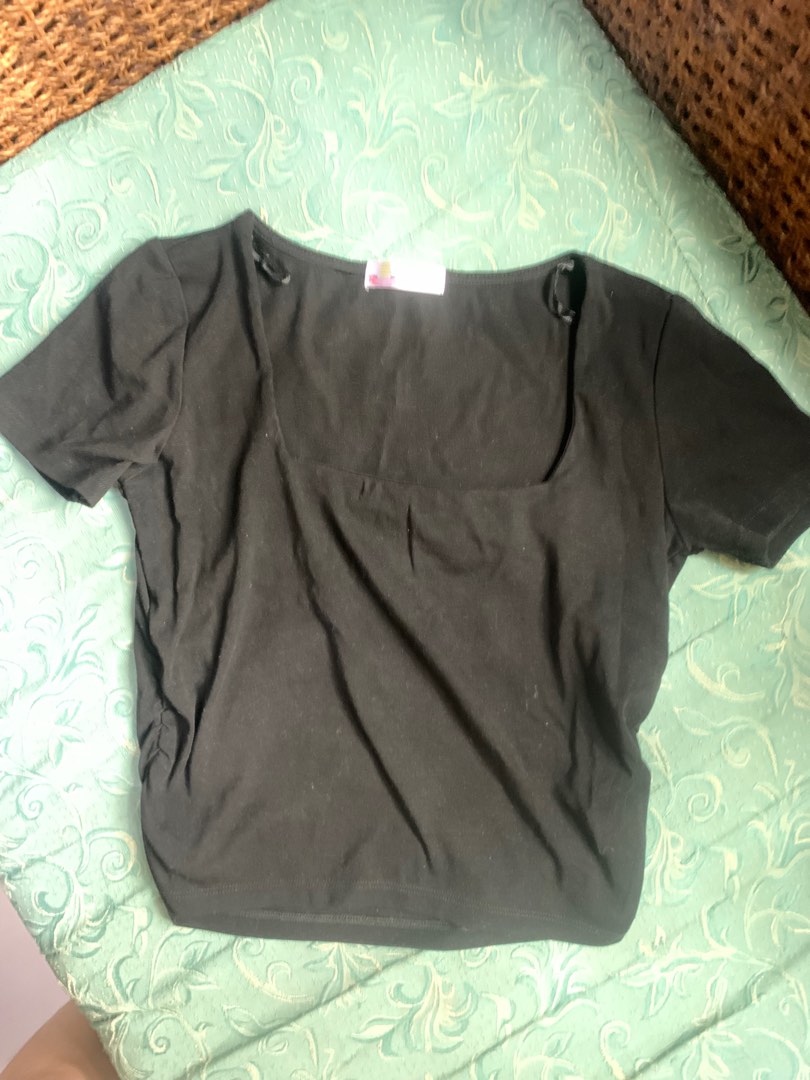 Bench Black square neck Blouse with ruching on side, Women's Fashion ...