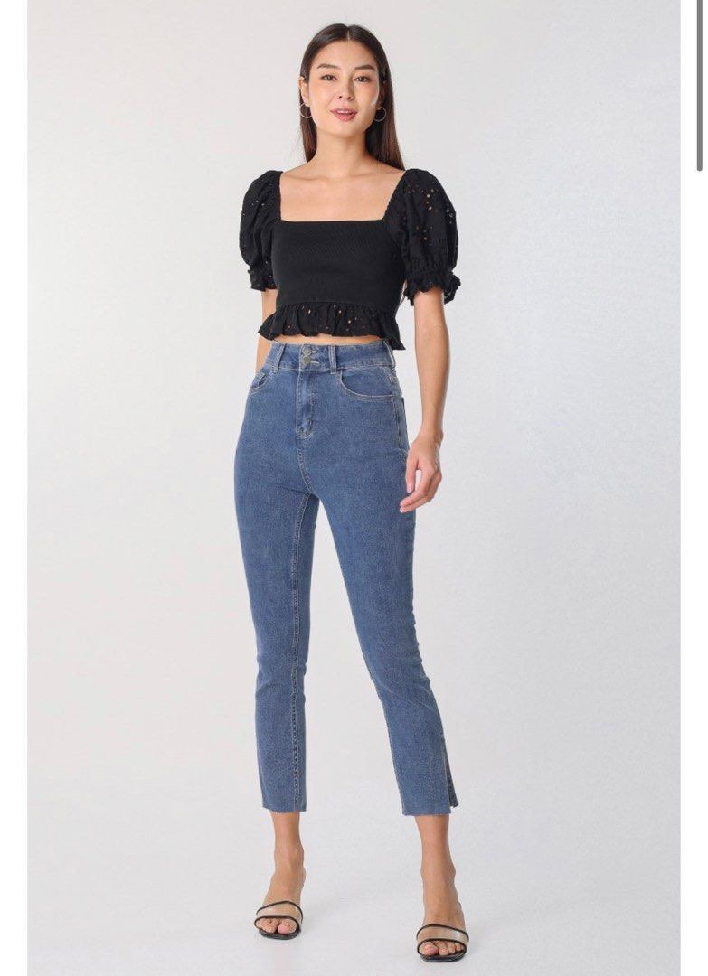 BNWT LOVET SIDE BAE SLIM FIT JEANS (DARK DENIM), Women's Fashion ...