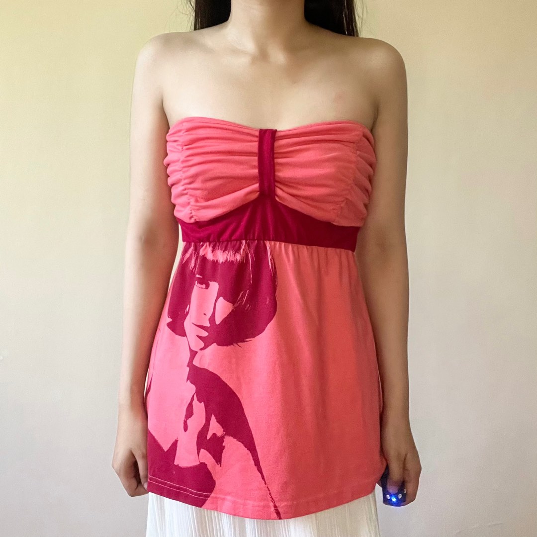 bpc bonprix collection y2k graphic peach tube top, Women's Fashion ...