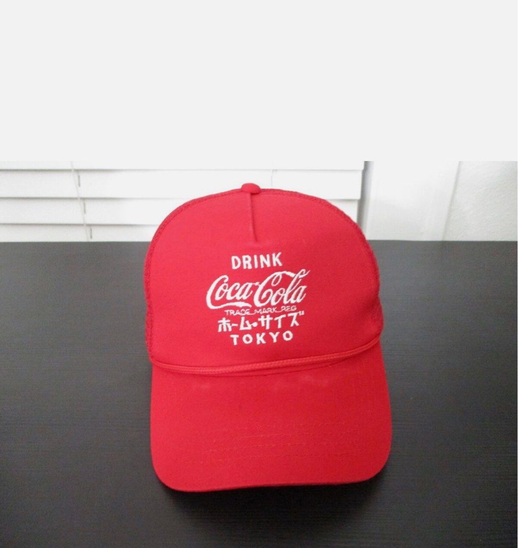 COCA COLA Cap Mens Snap Back Red Trucker Logo Mesh Tokyo Japan, Men's ...