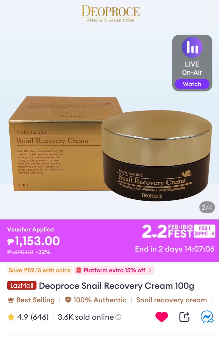 Deoproce Snail Recovery Cream (100g), Beauty & Personal Care, Face ...