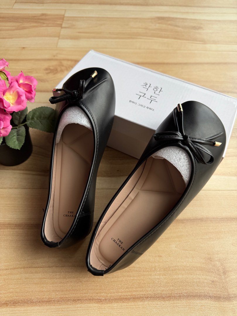 Authentic Korean 착한구두 Ariel Ribbon Leather Flats, Women's Fashion ...