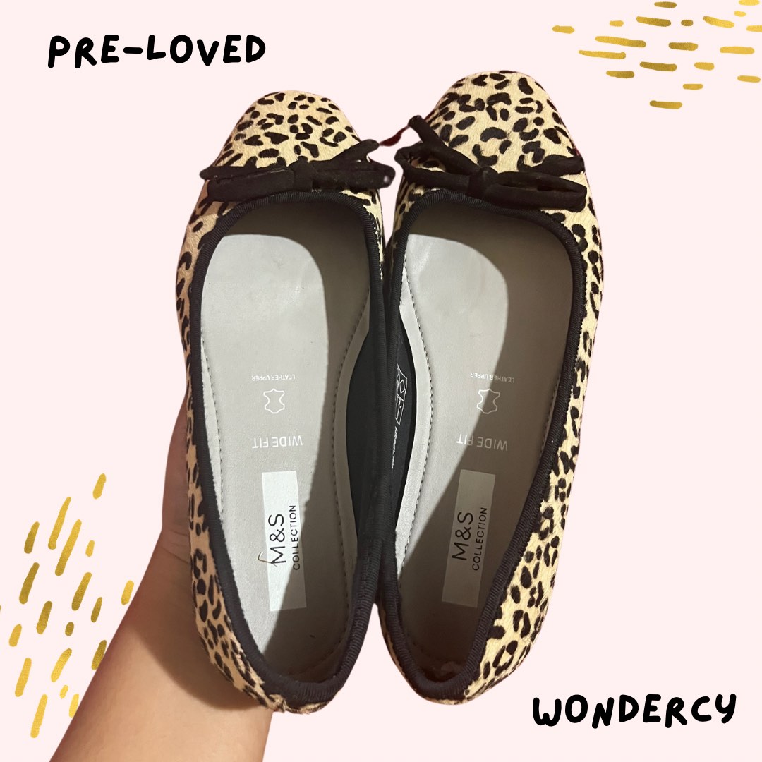 M&S Leopard Print with Ribbon Flats, Women's Fashion, Footwear, Flats ...