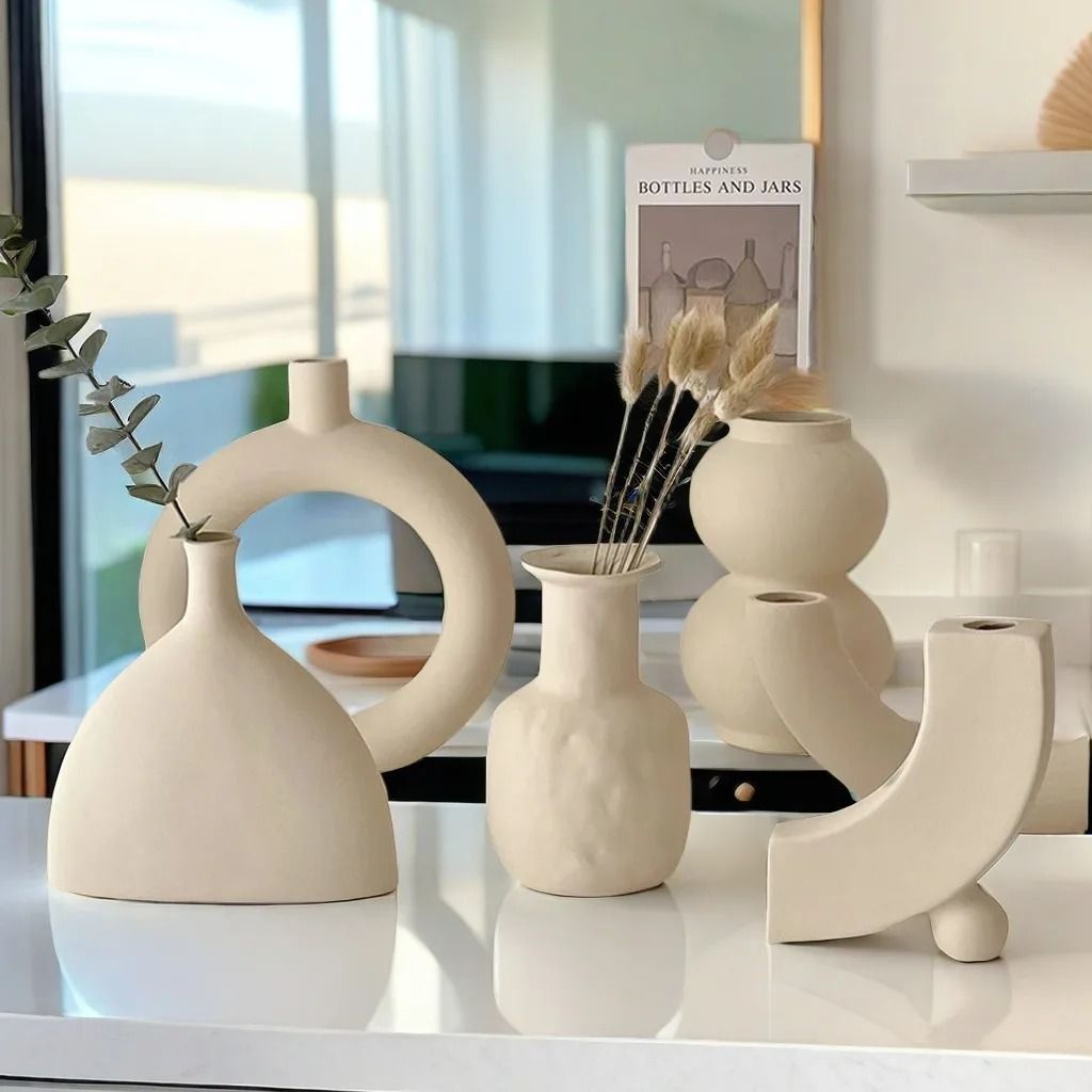 Nordic Polygon Circular Ceramic Vase Home Living Room TV Cabinet ...