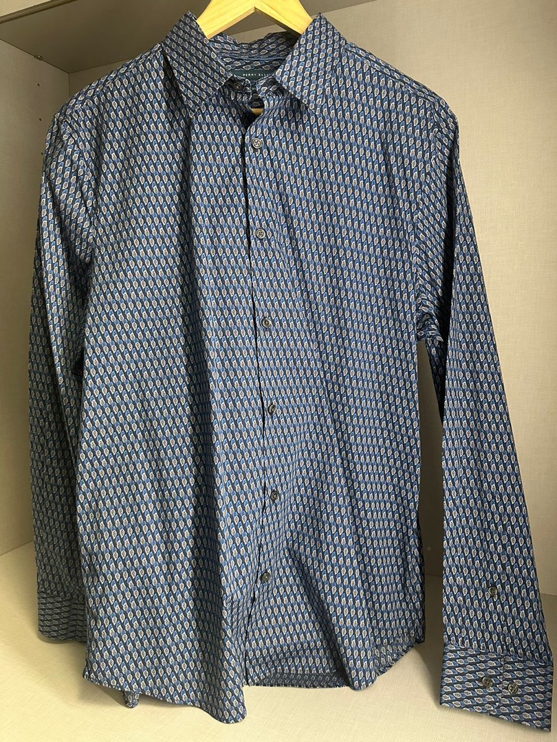 Perry Ellis Blue Patterned Long Polo Shirt, Men's Fashion, Tops & Sets ...