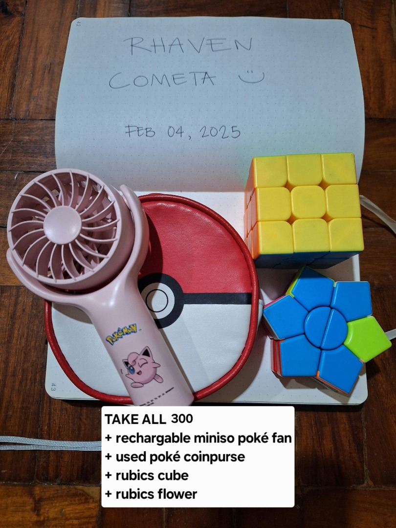 Rechargable Miniso Pokemon fan, Pokeball coinpurse, Rubics cube, Rubics ...