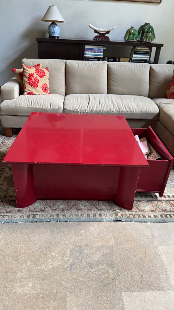 Red square coffee table with drawer, Furniture & Home Living, Furniture ...