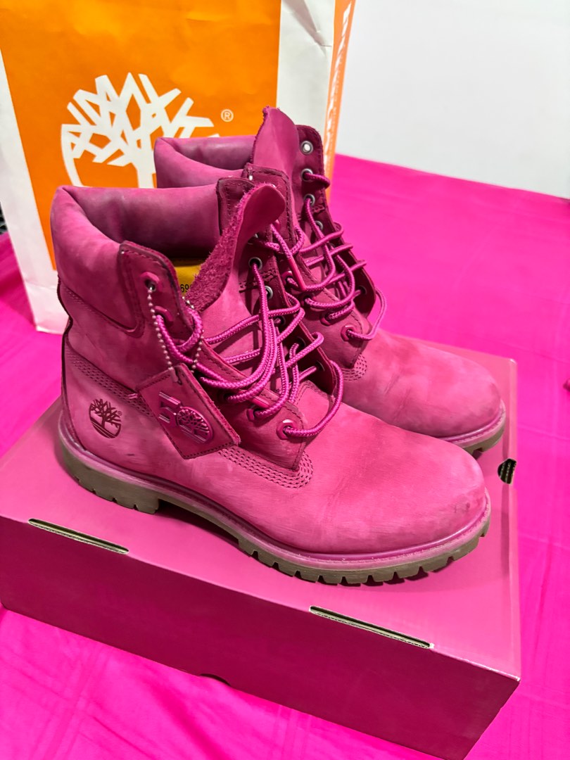 timberland premium waterproof boot dark pink nubuck, Women's Fashion ...