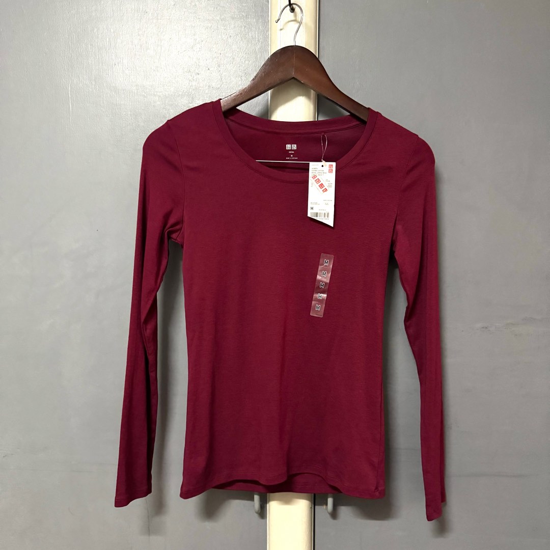 Uniqlo - Supima Cotton Burgundy Red Crew Neck Long-sleeves ️ (S-M ...