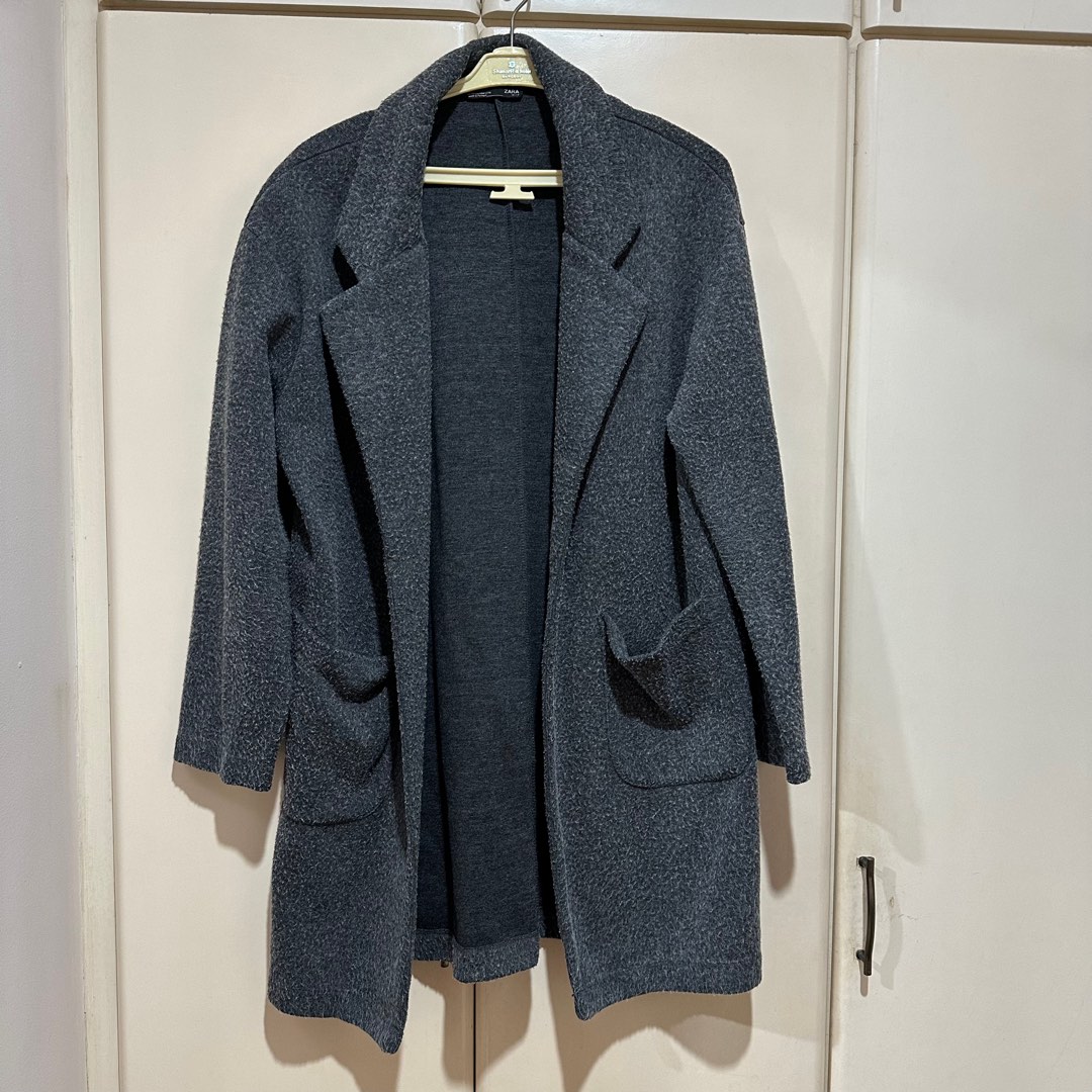 Zara - Grey Open Long Coat, Women's Fashion, Coats, Jackets and ...