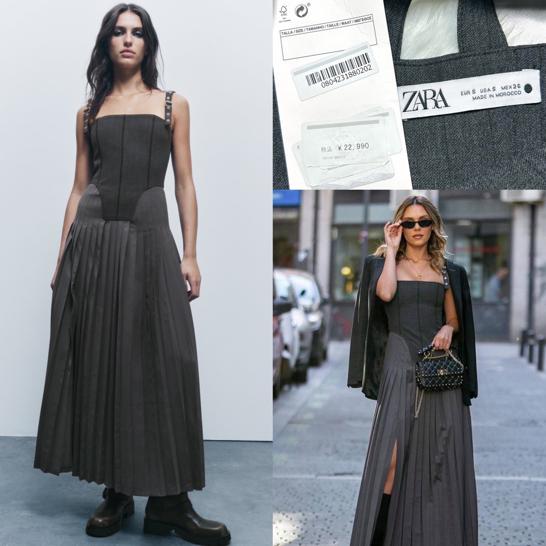 ZARA Pleated Bustier Dress ZW Collection, Women's Fashion, Dresses ...