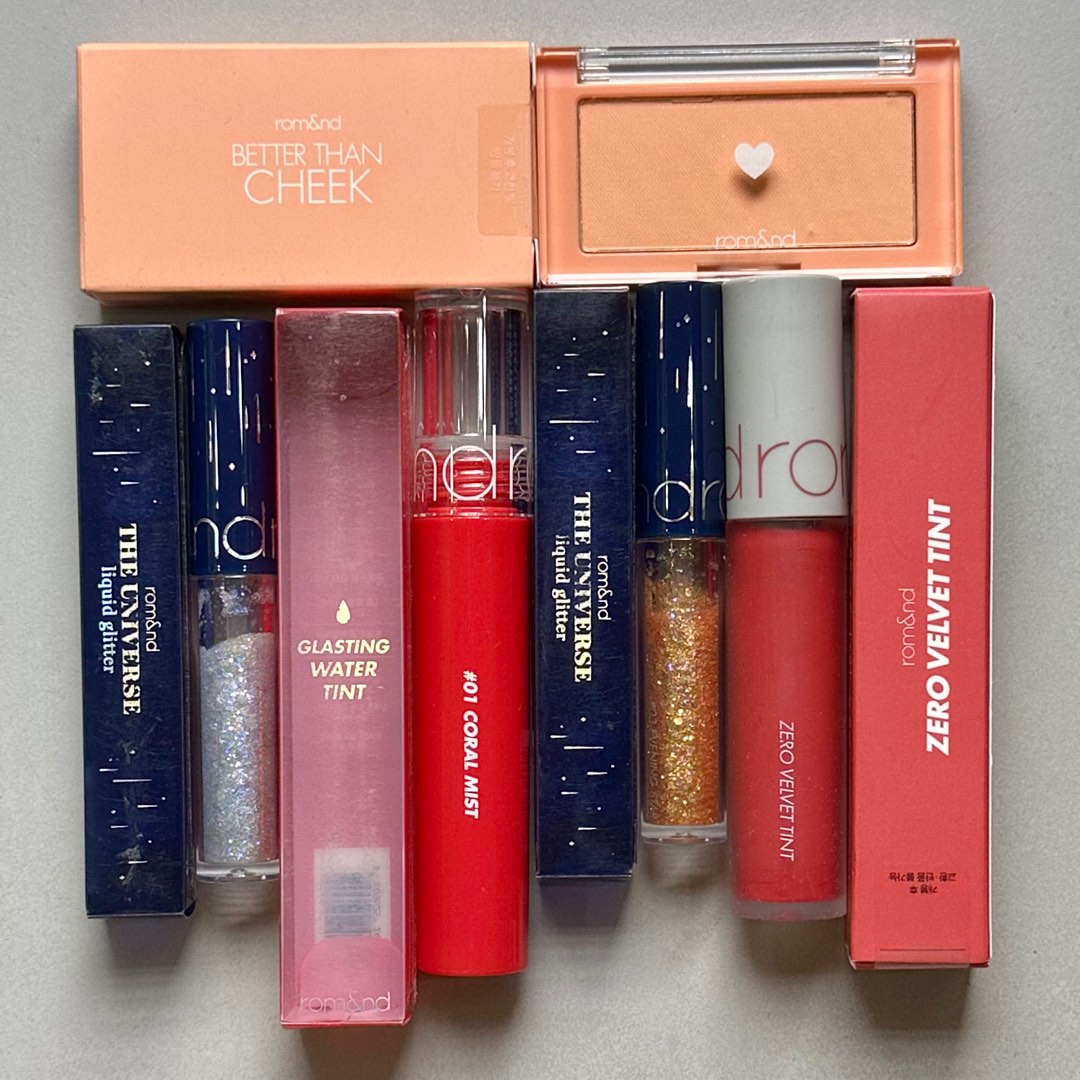 [5PC BUNDLE] ROMAND ROM&ND BETTER THAN CHEEK, VELVET TINT, GLITTER ...
