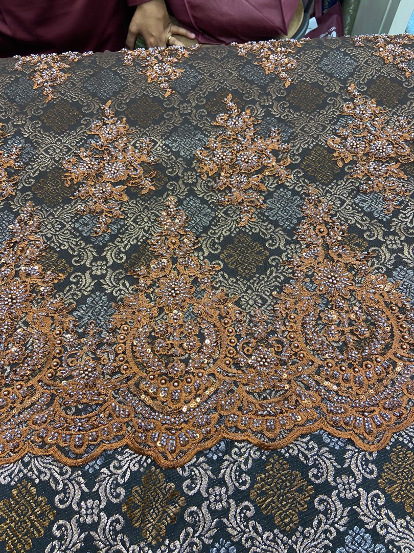 (BRAND NEW) Brown Songket with Beaded Lace , Women's Fashion, Dresses ...
