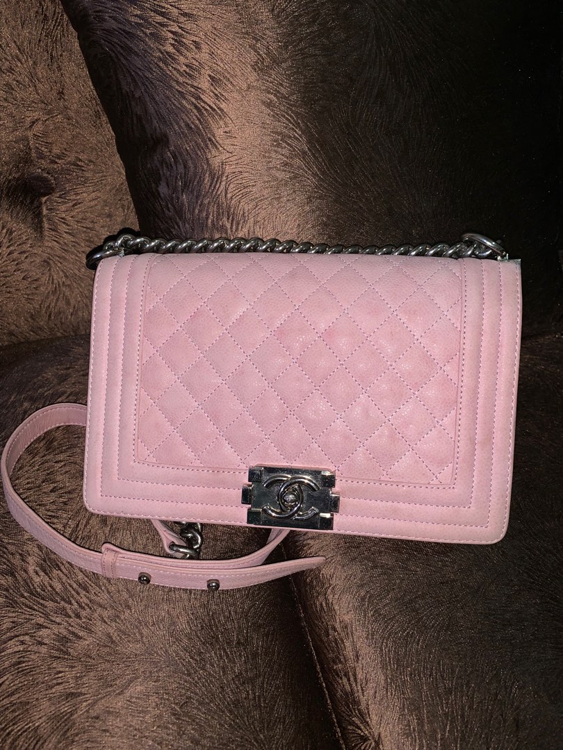 Chanel baby pink boy leather shoulder bag, Fesyen Wanita, Tas & Dompet ...