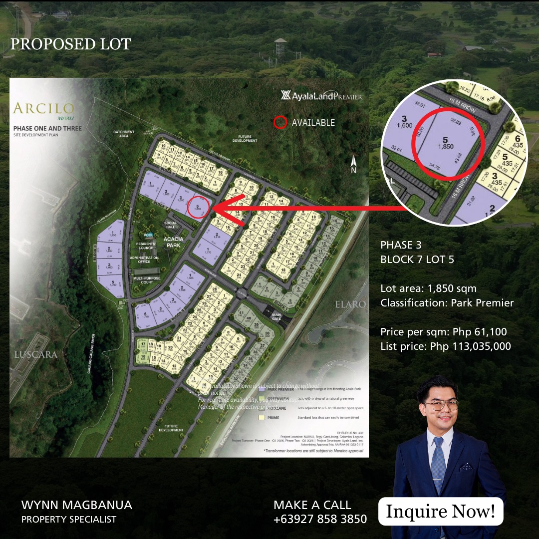 For Sale Lot - Arcilo Nuvali by Ayala Land Premier | PHASE 3 | 1,850 ...