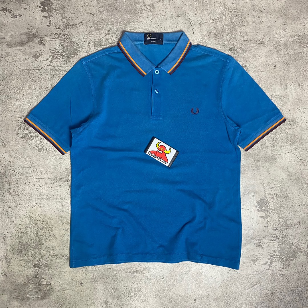 FRED PERRY blue twin tapped polo shirt original, Fesyen Pria, Pakaian ...