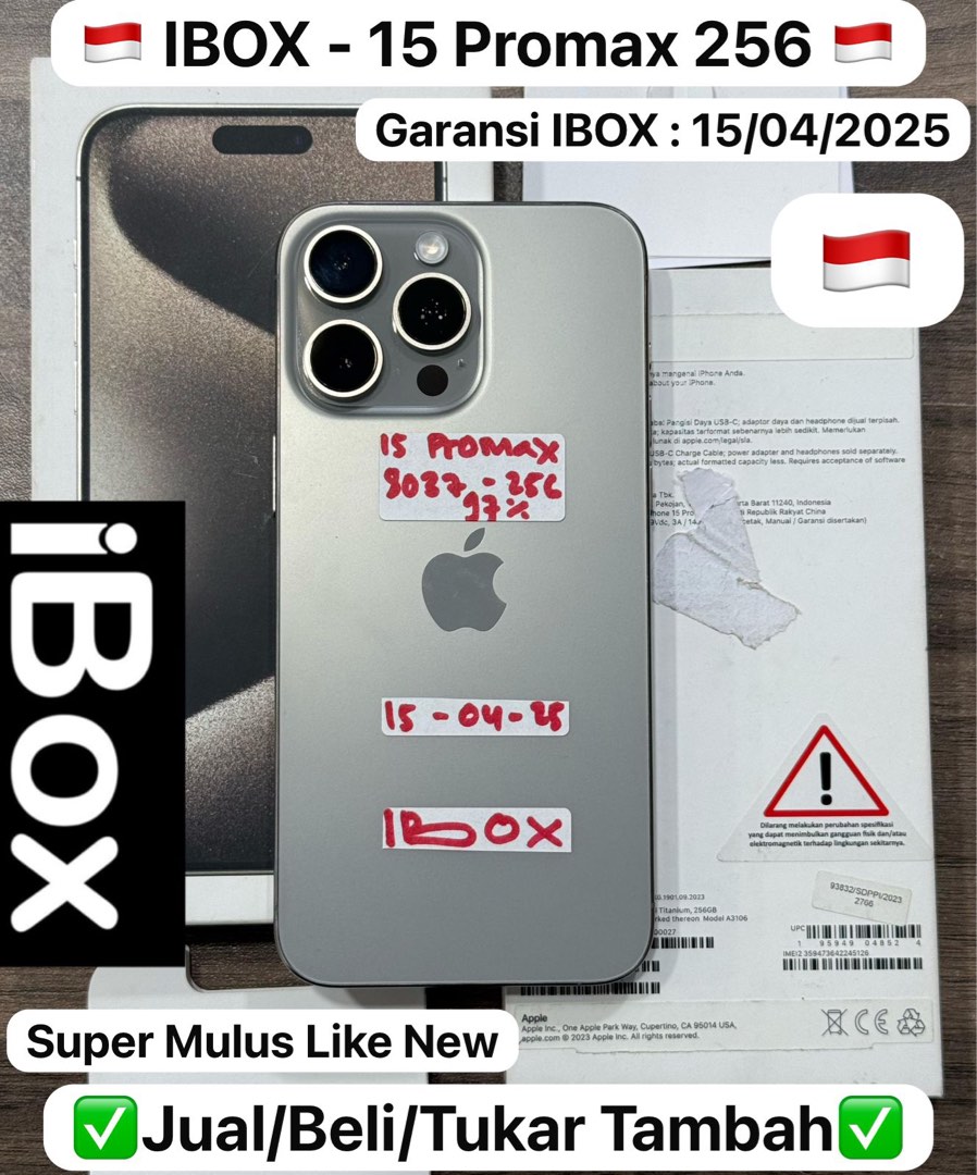 Iphone 15 promax 256gb second ibox, Telepon Seluler & Tablet, iPhone ...