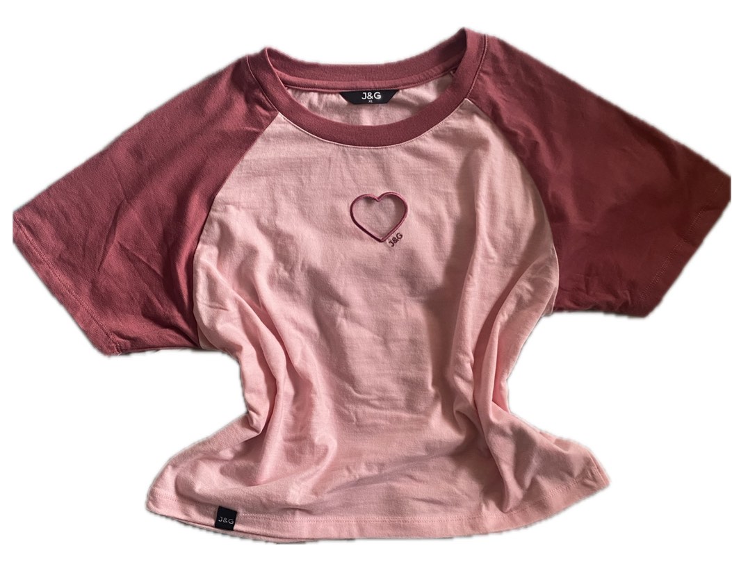 J&G Heart Cut-Out Pink Cropped Baby Tee shirt blouse top coquette ...