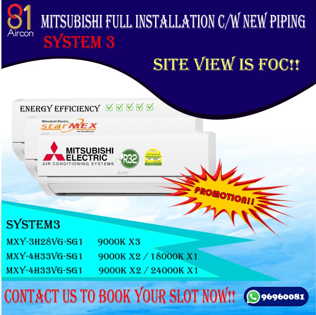Mitsubishi aircon system 3 full installation with new piping for HDB ...