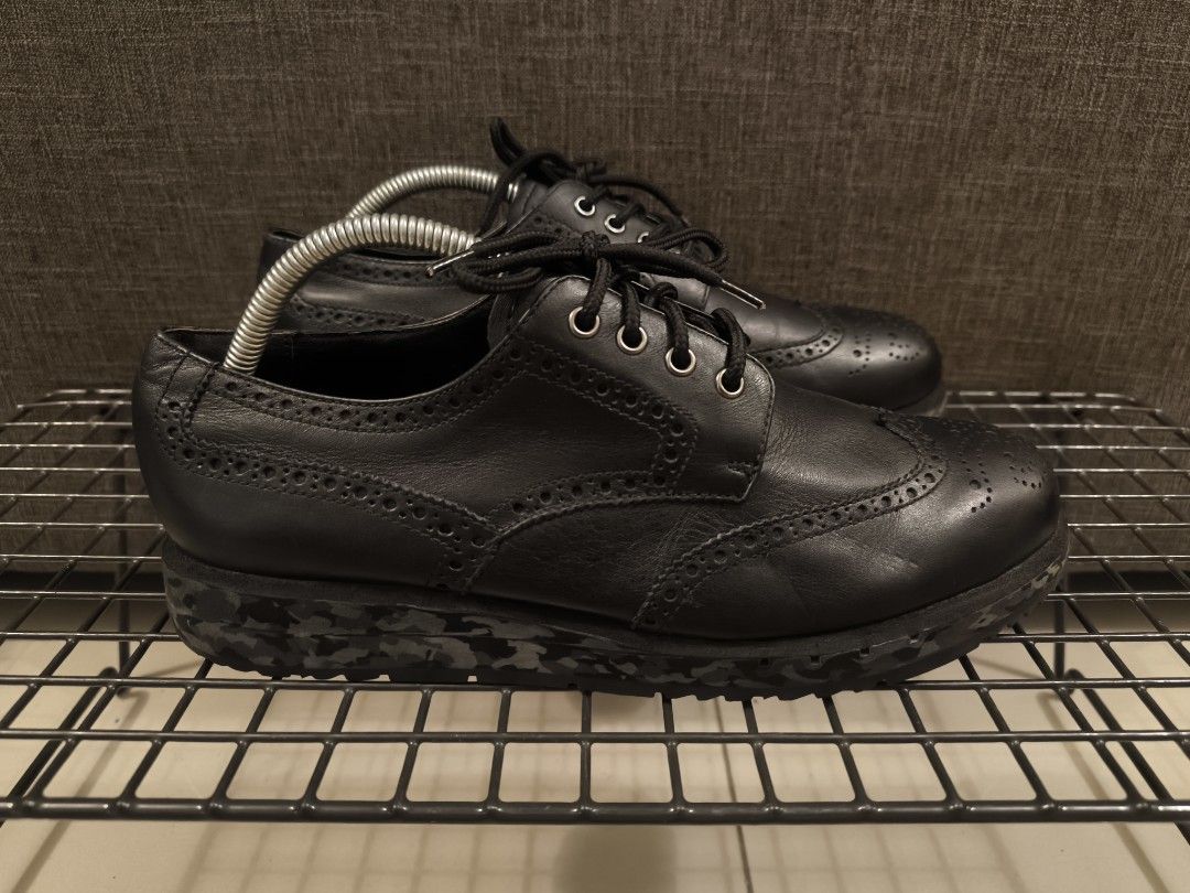 Prada Brogue Wing Tip with Camo Styled Outsole Casual Shoes Semi Formal Shoes in Black Leather ...
