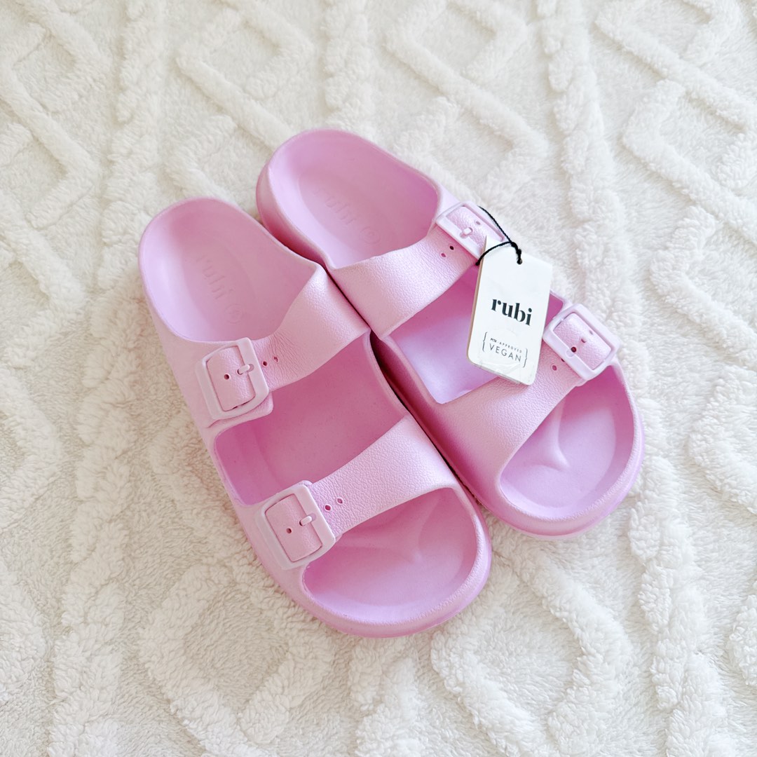 Rubi Lavender Doubled Buckle Slides, Women's Fashion, Footwear ...
