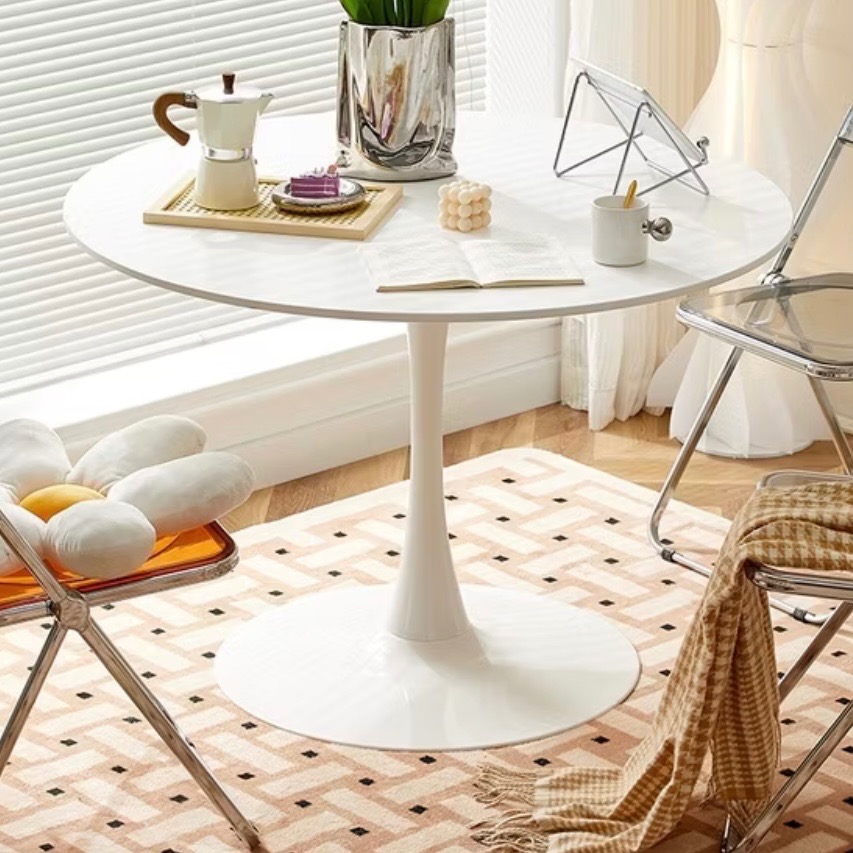 Simple Round Dining Table | Minimalistic White Dining Table With ...