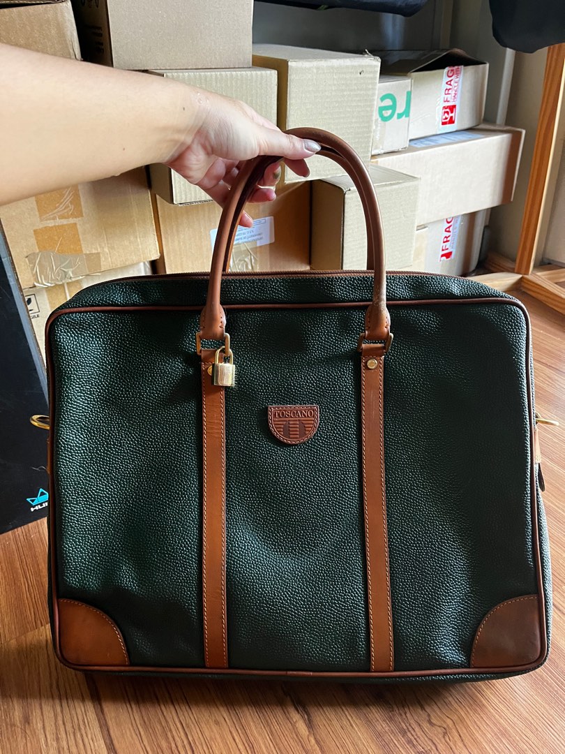 TOSCANO Dark Green Pebbled PU Briefcase, Men's Fashion, Bags ...