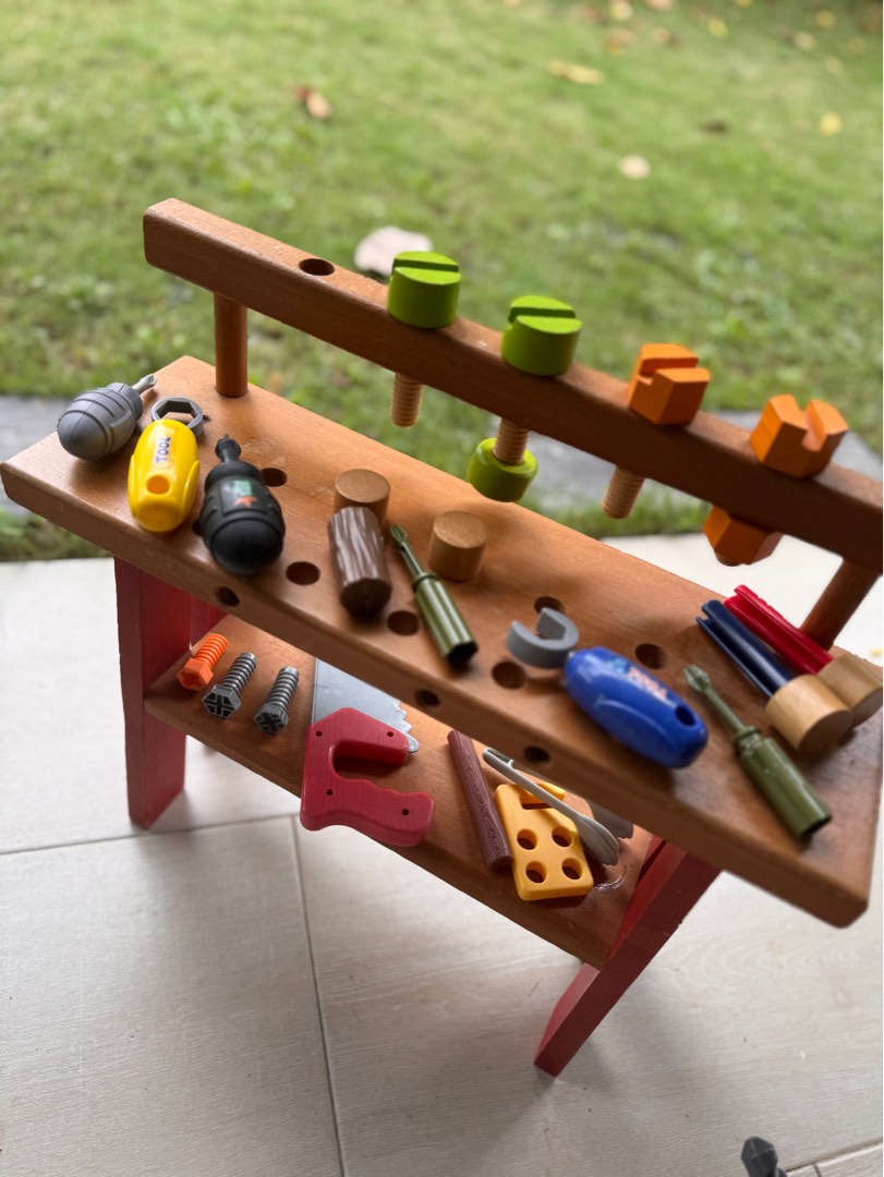 Incomplete Wooden workbench and plastic tools toys, Hobbies & Toys ...