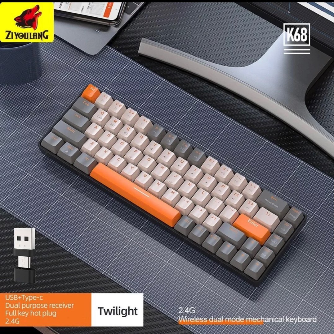 ZIYOULANG K68 2.4G/BT5.0 Wireless Gaming Mechanical Keyboard 68 Keys ...