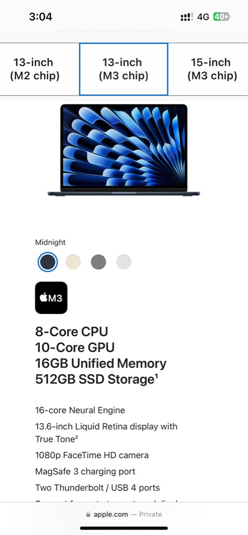 13-inch MacBook Air with M3 chip (2024) - Midnight - MBA 13.6 MDN/10C GPU/8GB/512GB, Computers ...