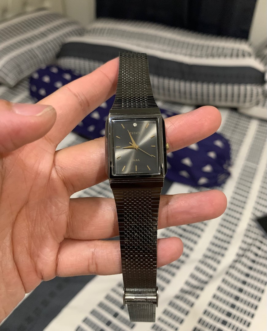 Alba Tank Swarovski Estate black stainless quartz kondisi istimewa ...