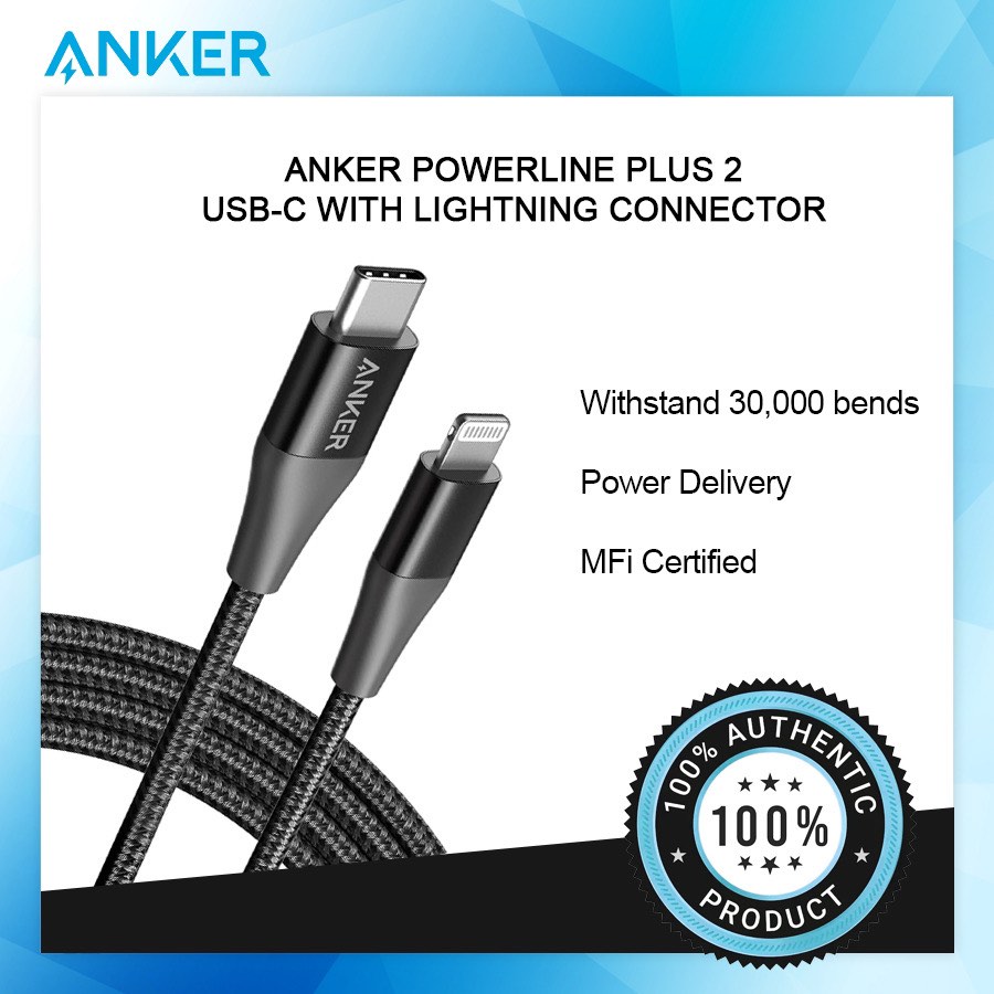 Anker Powerline Plus II USB-C with Lightning connector 6ft (Black ...