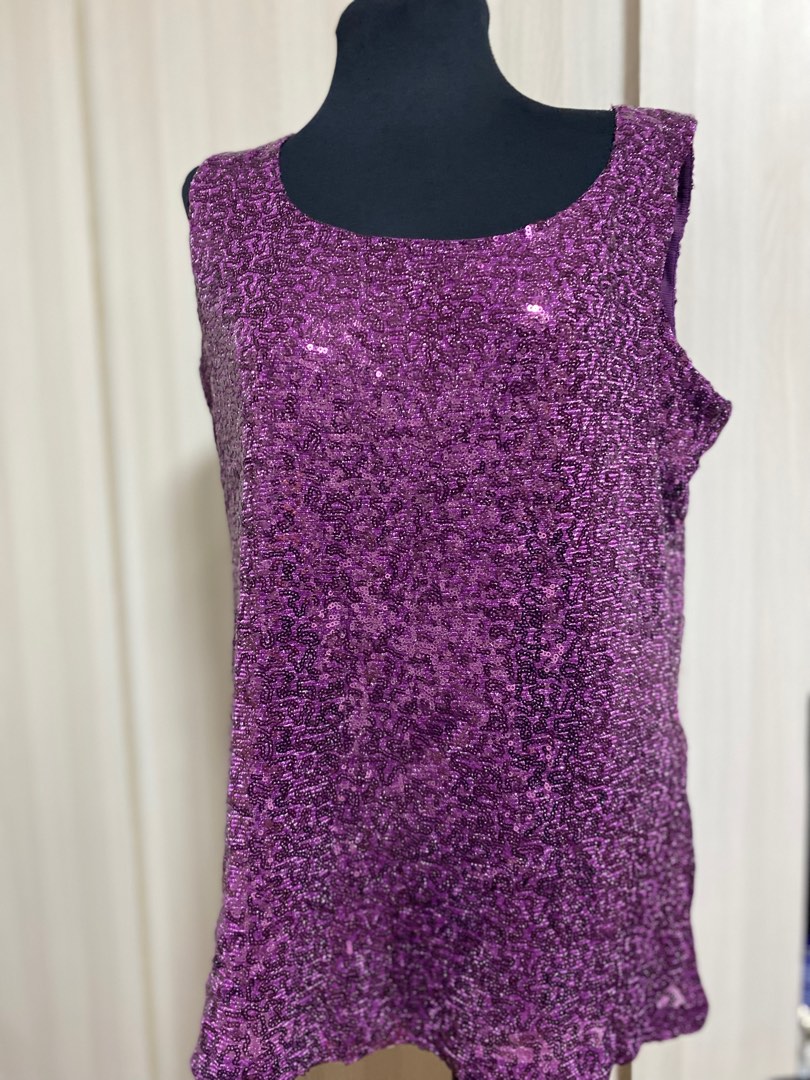 Anne Klein purple sparkling top, Women's Fashion, Tops, Sleeveless on ...