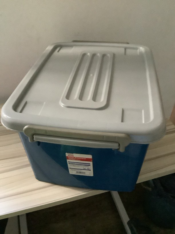 Blue plastic storage box with rollers, Furniture & Home Living, Home ...