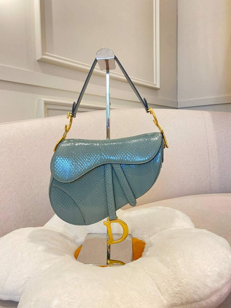 CHRISTIAN DIOR MEDIUM SADDLE OLIVE GREEN PYTHON LEATHER SHOULDER BAG GHW, Luxury, Bags & Wallets ...