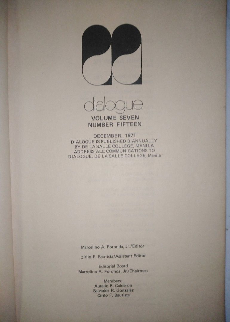 (EXTREMELY RARE) 1971 Dialogue Vol. 7 No. 15 (Philippine Historiography ...