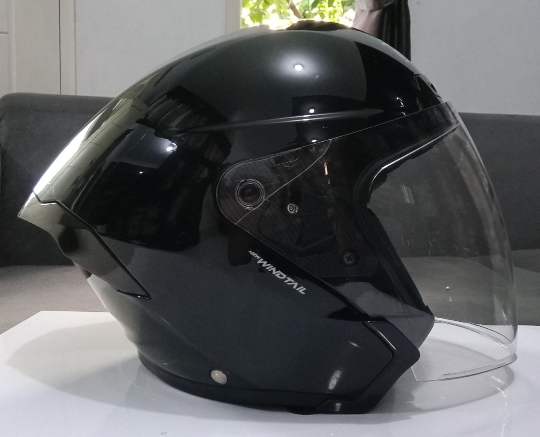 Helm RSV New Windtail Half Face Solid Black Glossy Single Visor Ori ...