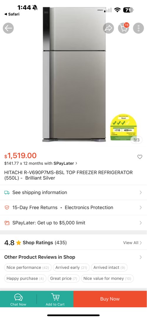 Hitachi 550L fridge