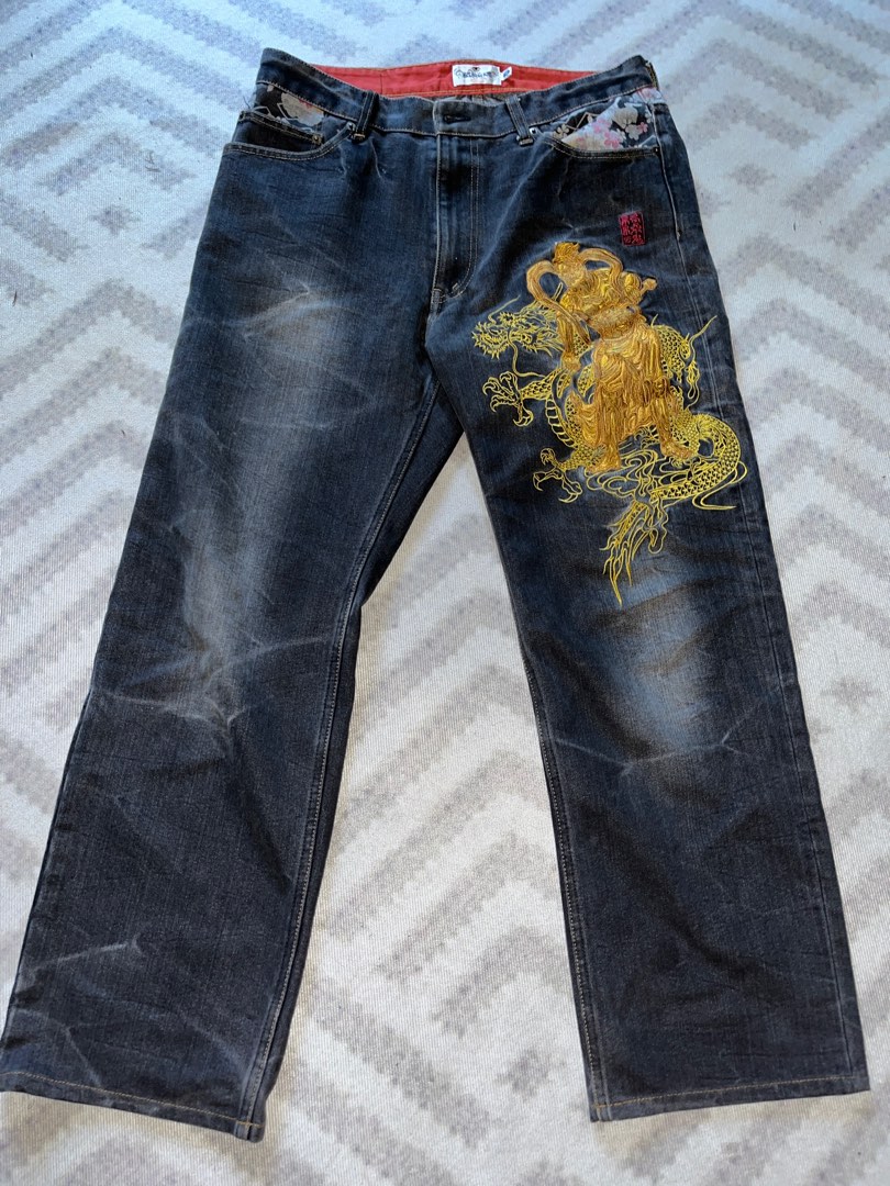 Karakuri Tamashii Denim Jeans Japanese Embroidery, Men's Fashion ...
