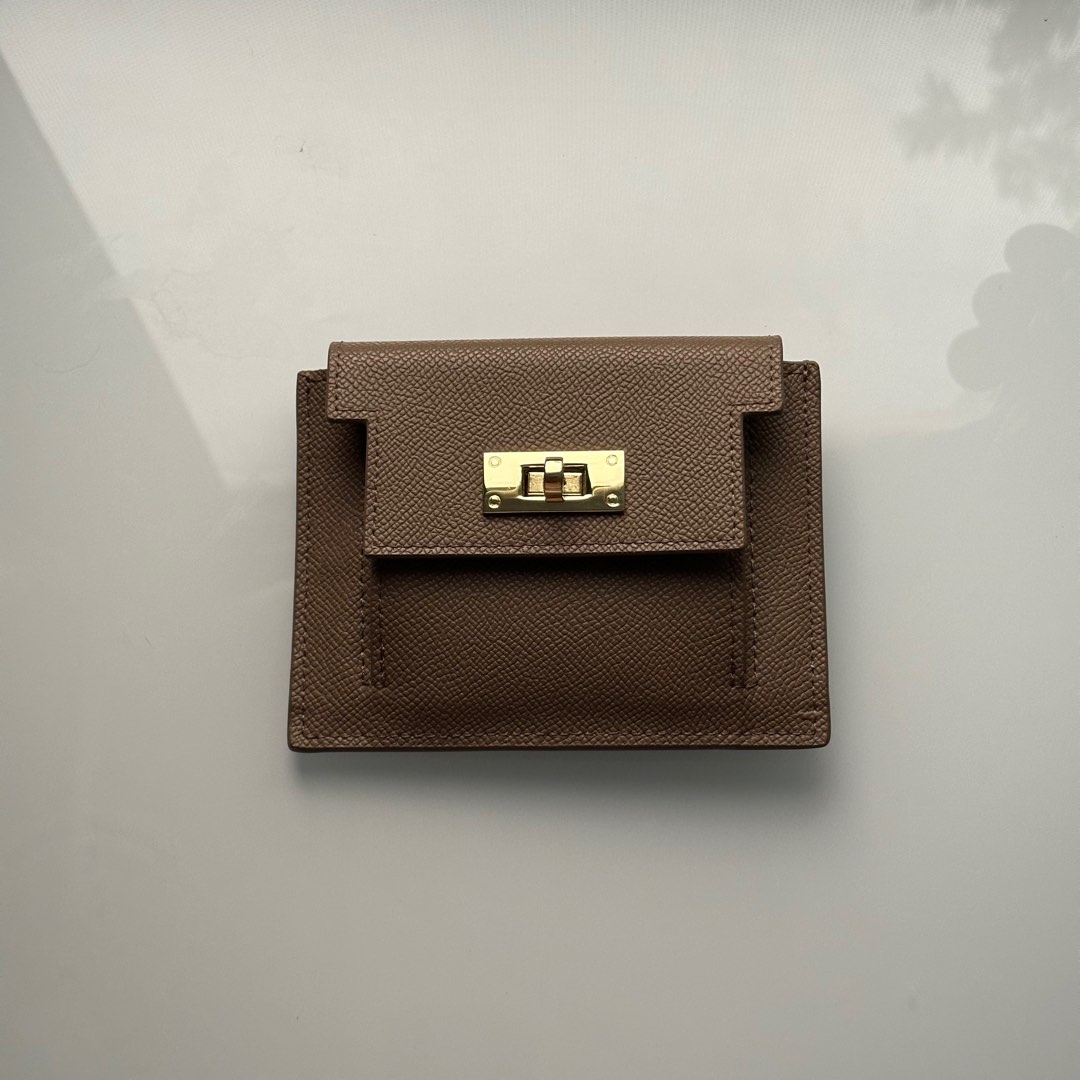 Kelly Pocket Compact Wallet in Taupe No Code, Luxury, Bags & Wallets on ...