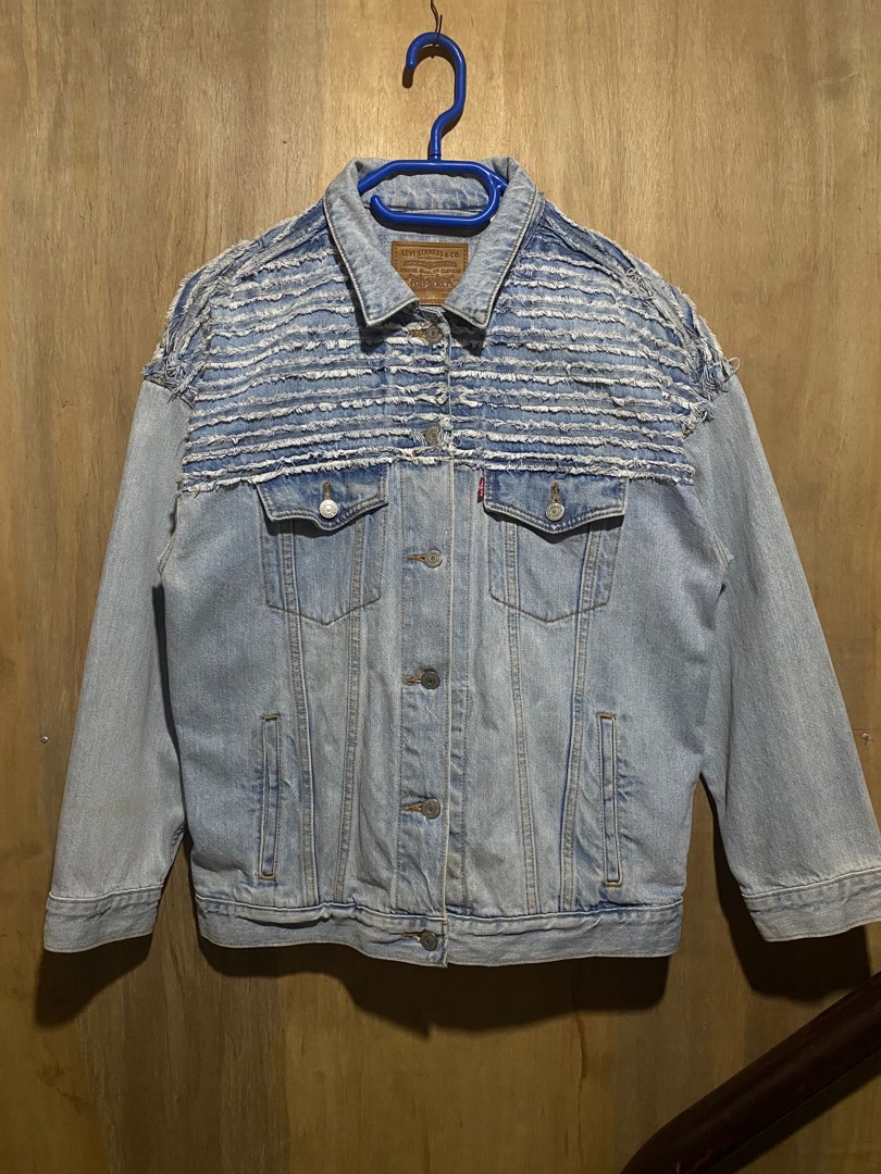 Levis distressed leather patch denim jacket, Men's Fashion, Coats, Jackets and Outerwear on ...