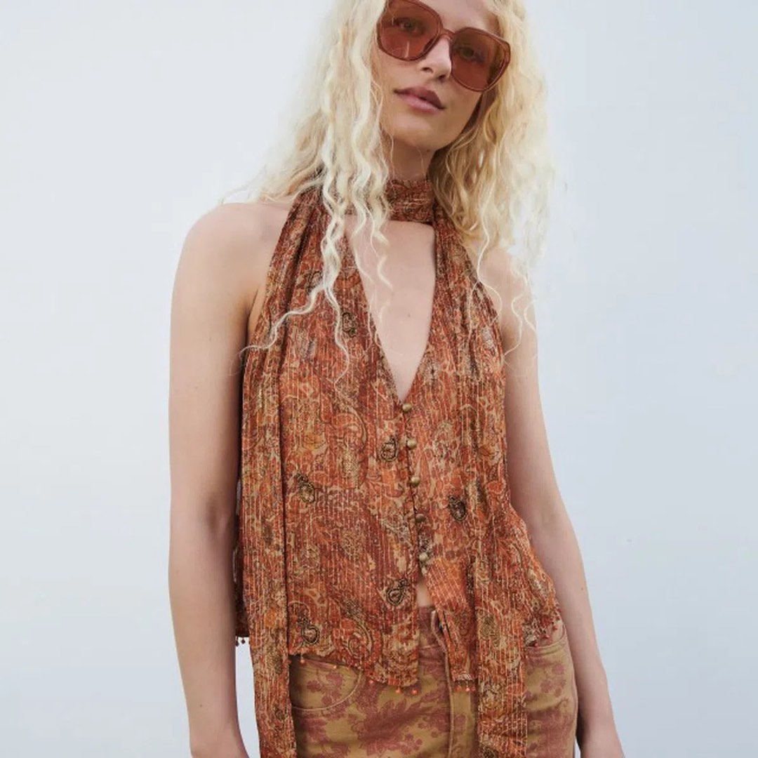 LF: Zara Brown Hobo Vest Scarf Top, Women's Fashion, Tops, Sleeveless ...