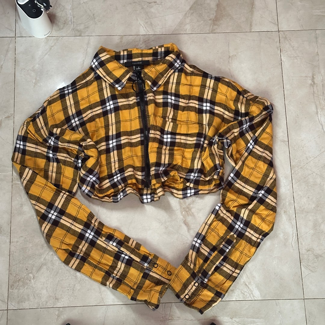 Long sleeve checkered yellow top, Women's Fashion, Tops, Longsleeves on ...