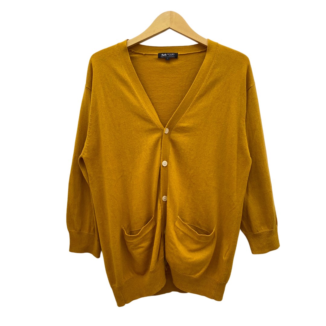 Mustard knit cardigan yellow top by BEAMS japan brand, Fesyen Wanita ...